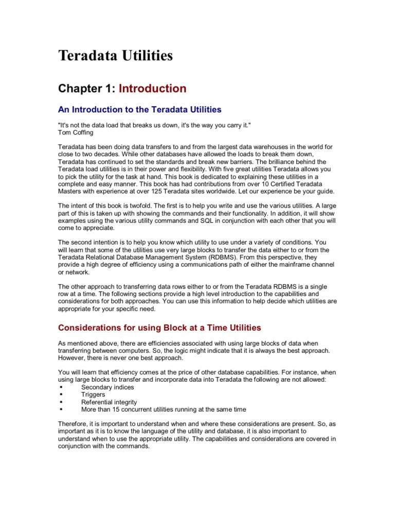 Teradata Utilities Pdf File Format Database Transaction
