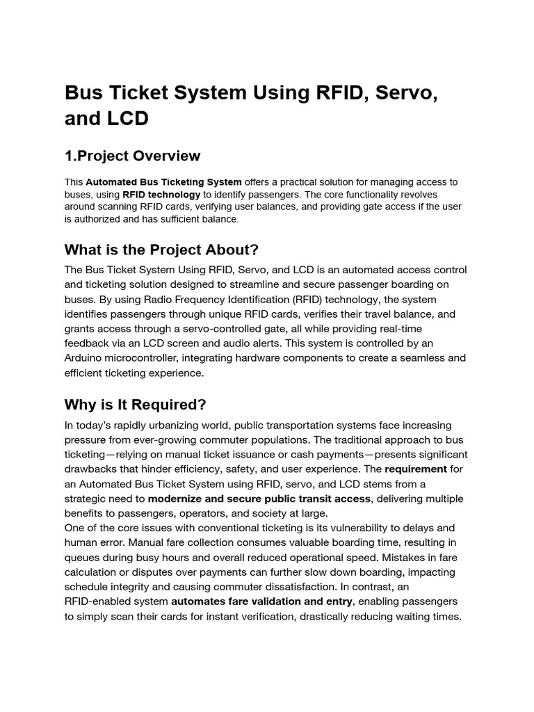 Bus Ticket System Using RFID, Servo, and LCD | PDF | Radio Frequency Identification | Access Control