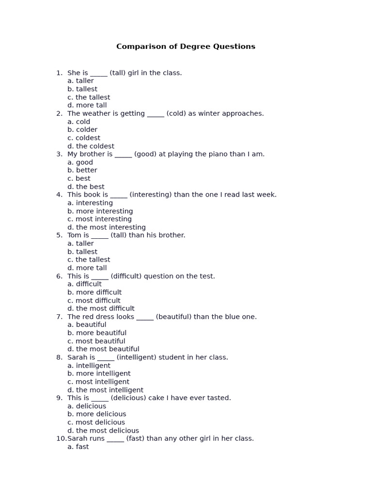 Comparison of Degree Questions | PDF