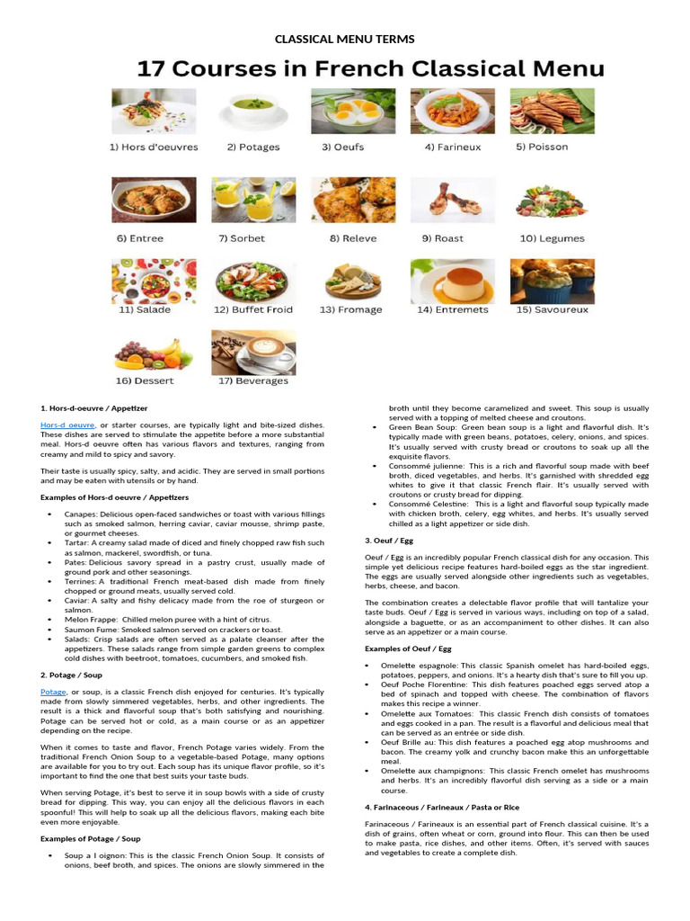 Classical Menu Terms | PDF | French Cuisine | Salad