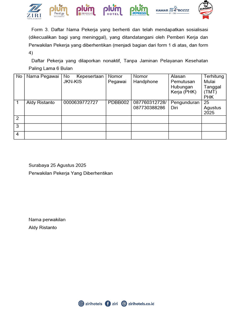 Sign Daftar Nama Pekerja Yang Berhenti Dan Telah Mendapatkan ...