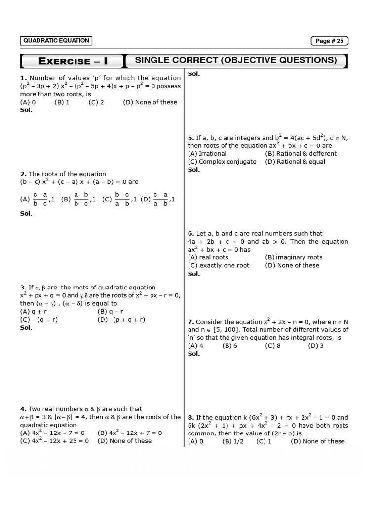 Quadratic Equations DPP | PDF | Quadratic Equation | Equations