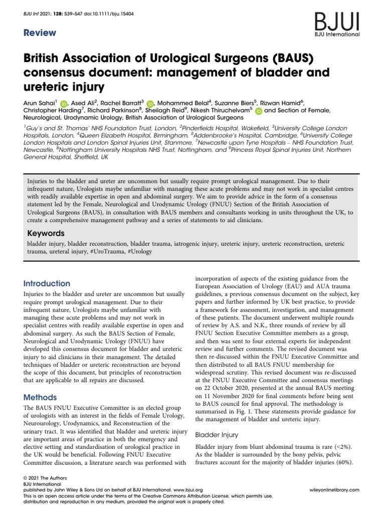 Baus Consensus Document Management of Bladder and Ureteic Injuries ...