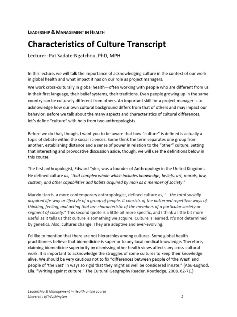 Limh Characteristics of Culture | PDF | Relativism | Patriarchy