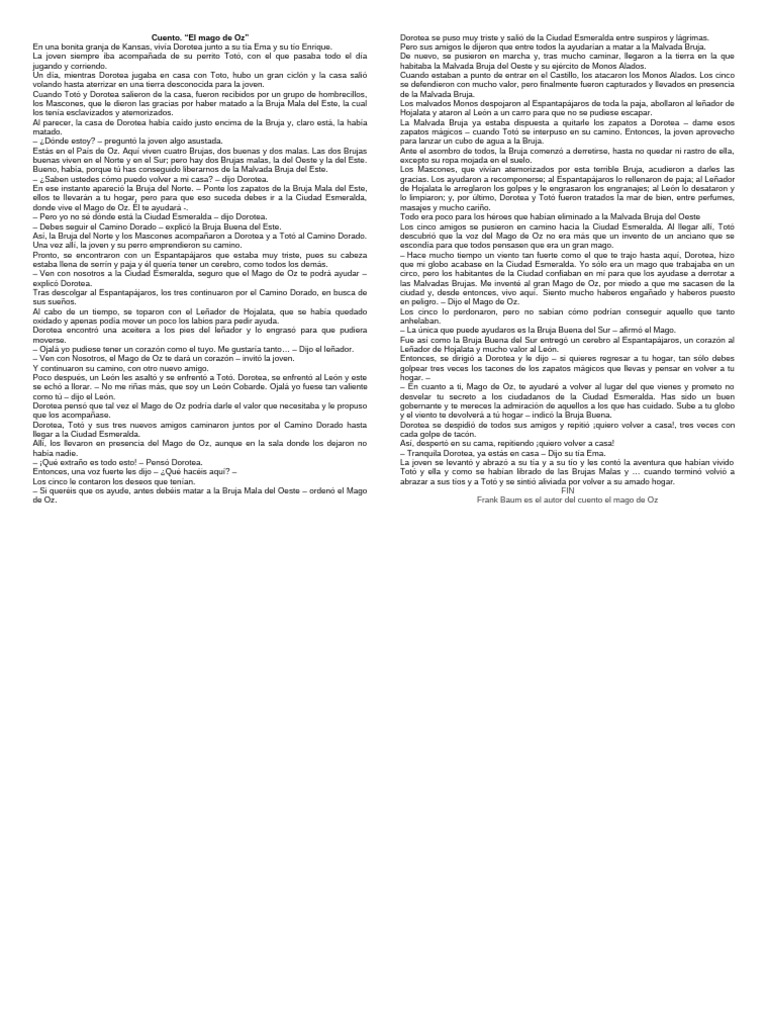 Cuento El Mago de Oz | PDF | Wizard Of Oz (Personaje)