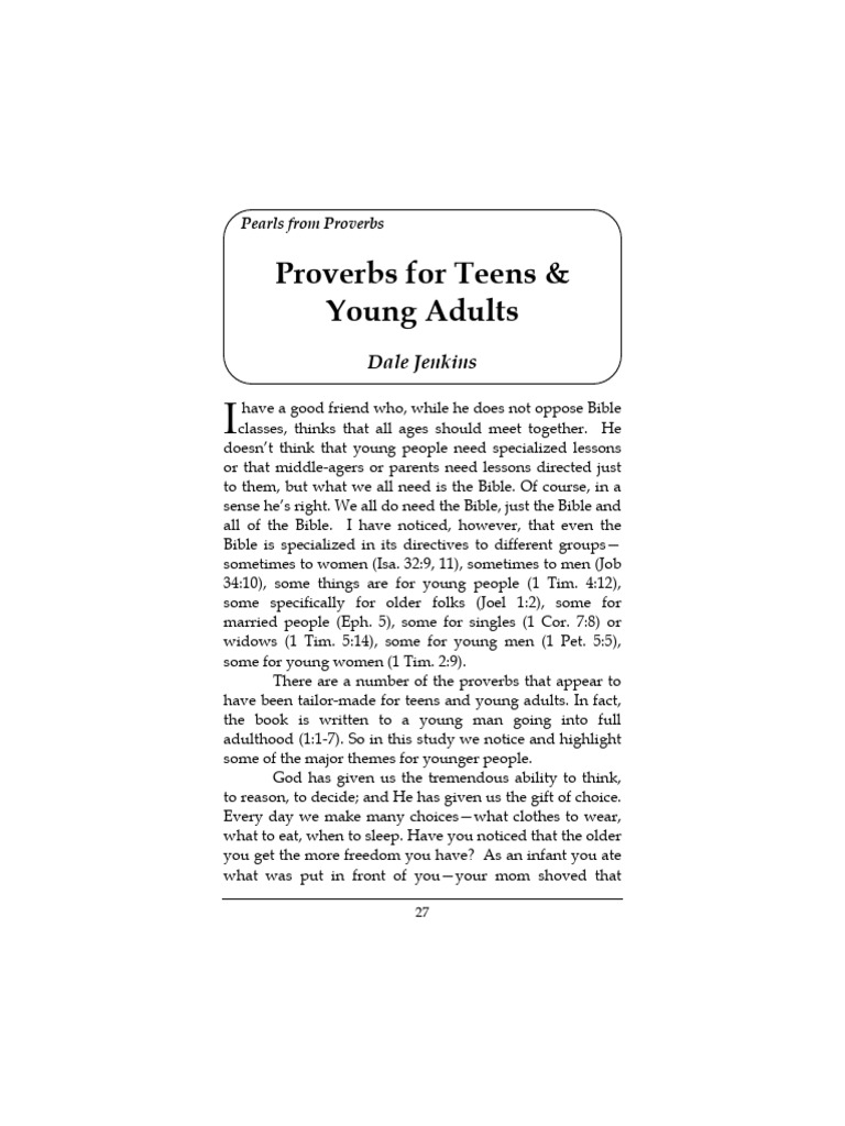 Proverbs Insights for Teens & Young Adults | PDF | Book Of Proverbs ...