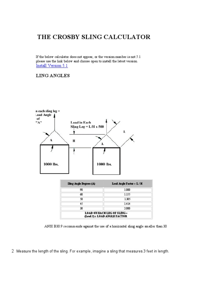 The Crosby Sling Calculator | Trigonometric Functions | Rope