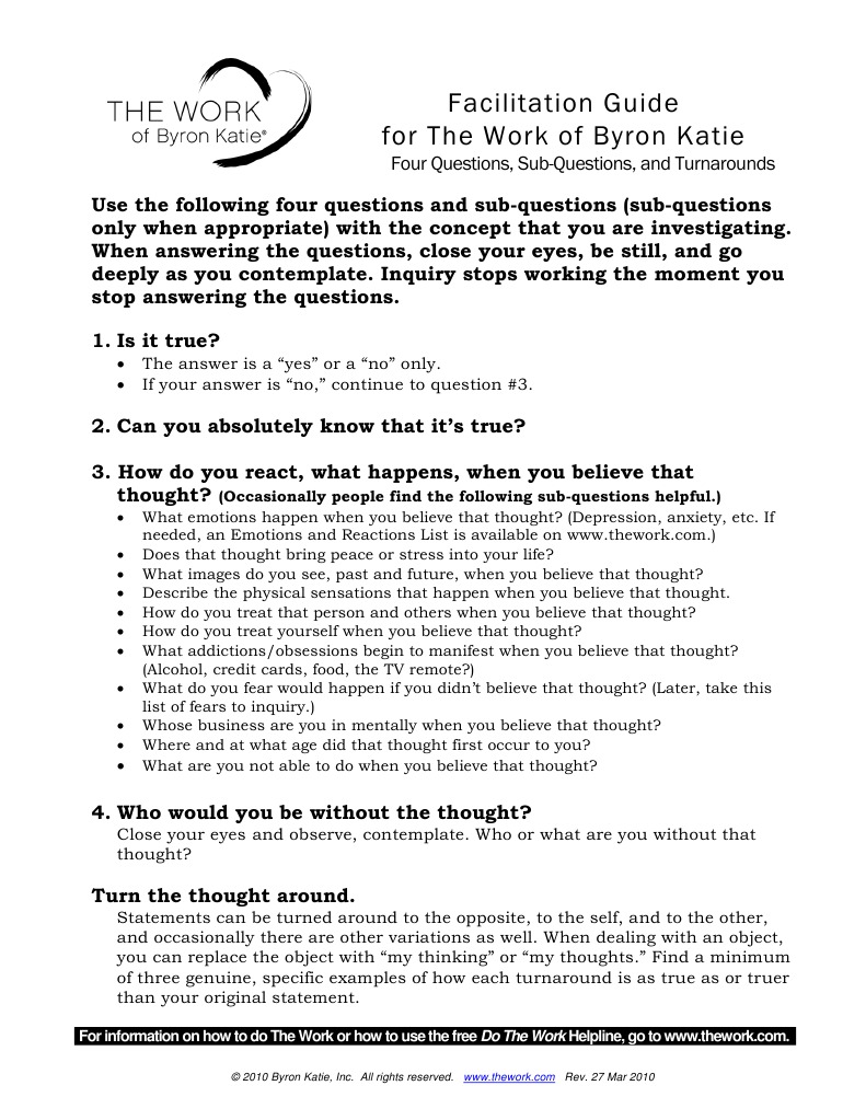 Facilitation Guide For The Work of Byron Katie: Four Questions, Sub ...