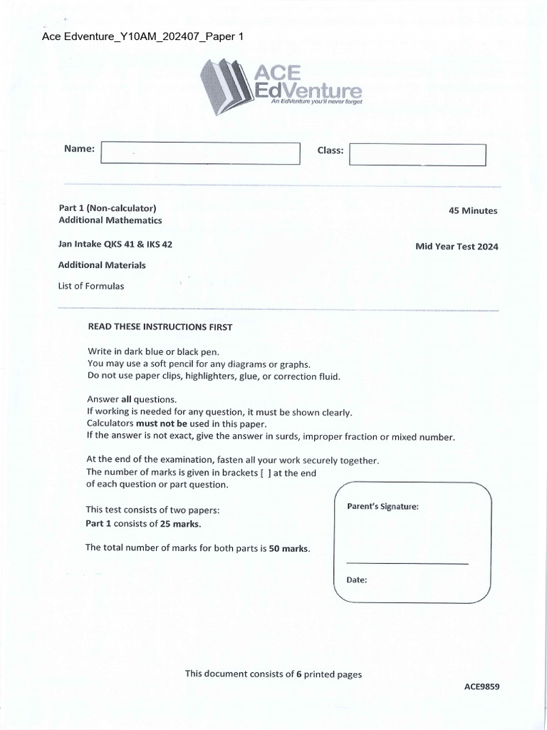 Ace Edventure Y10AM 202407 Paper 1 | PDF