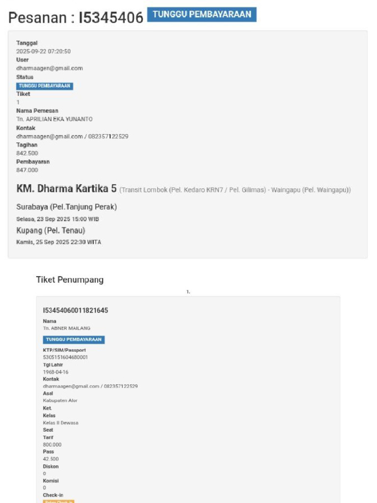 Pemesanan E-Ticket Dlu Sub - Koe.23092025 | PDF