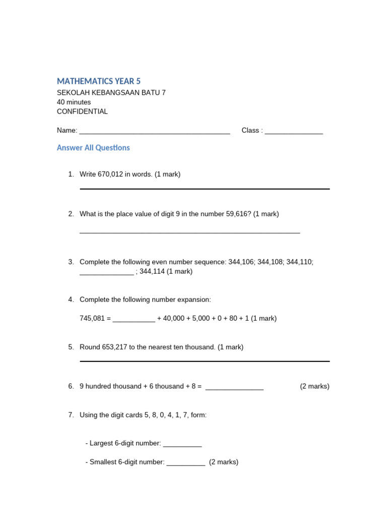 Year 5 Mathematics Assessment Guide | PDF