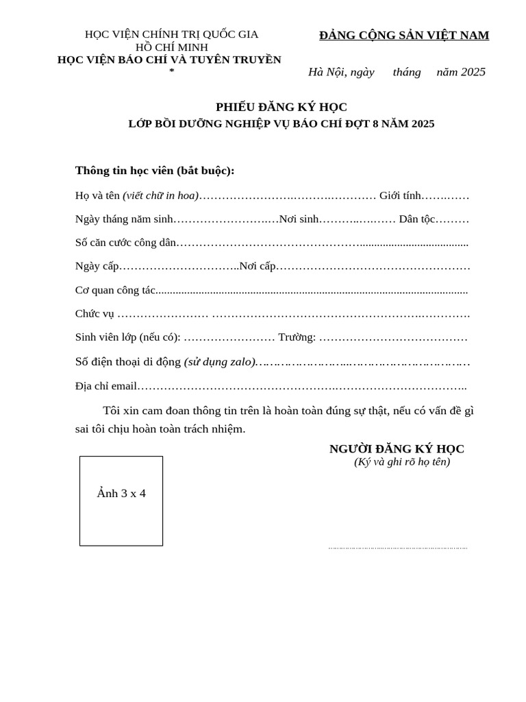 Phieu Dang Ky NVBC | PDF