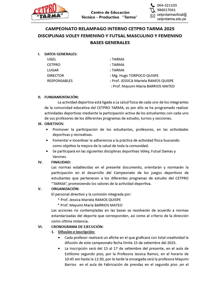 Campeonato Relámpago CETPRO Tarma 2025 | PDF | Reglas y regulaciones ...