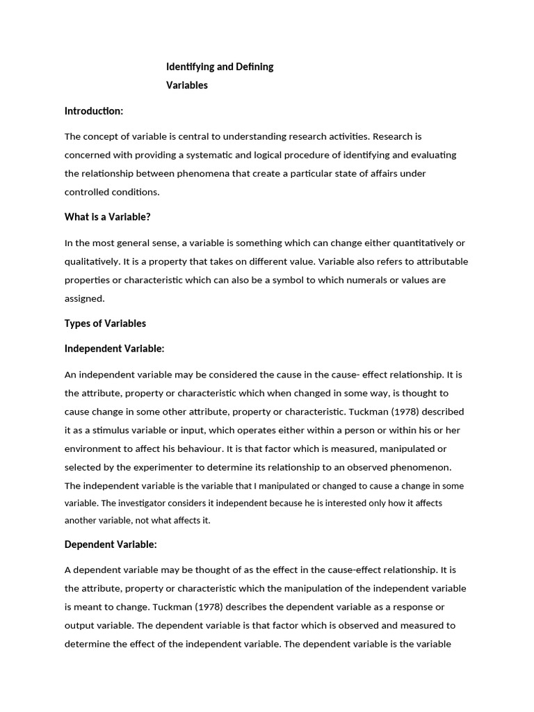 Identifying and Defining Variable1 | PDF | Dependent And Independent ...