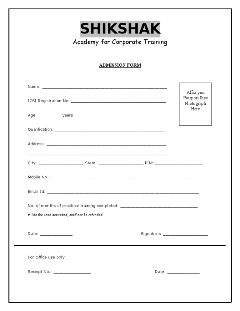 Shikshak Corporate Training Admission Form | PDF | Business