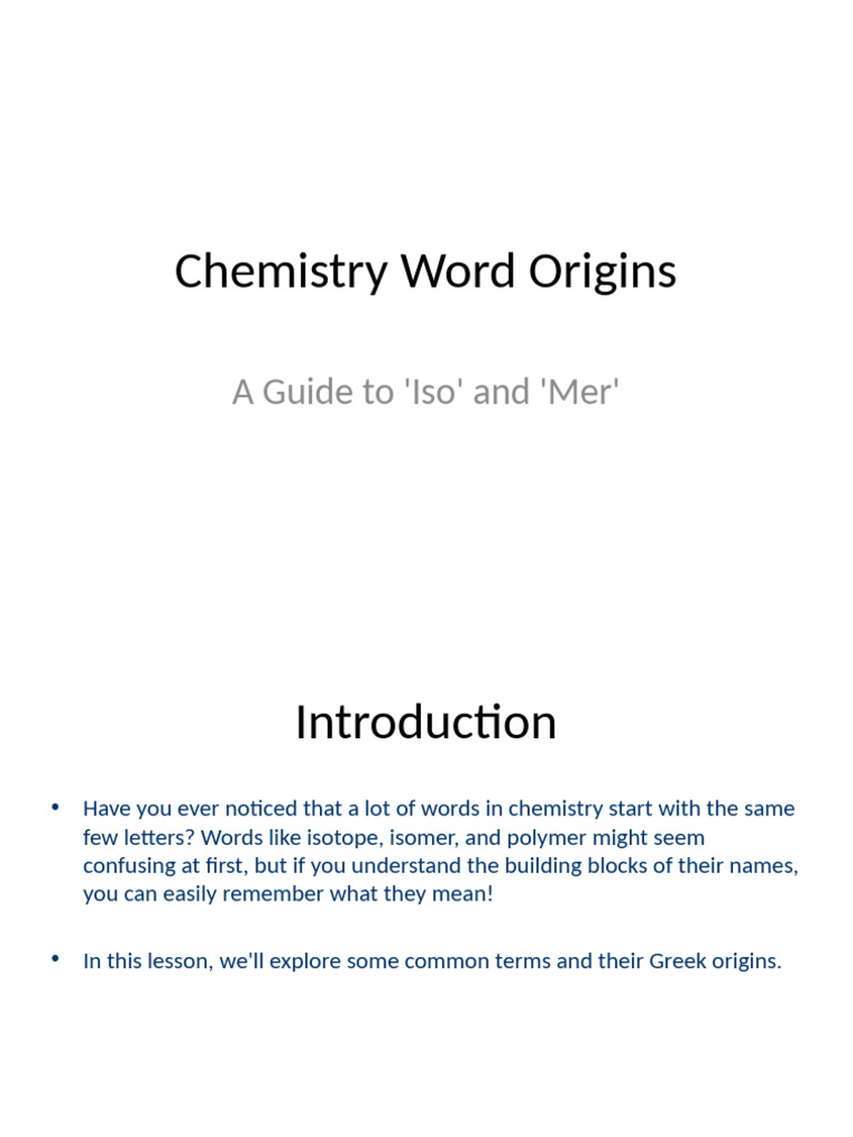 Chemistry Word Origins Presentation | PDF | Isotope | Chemical Elements