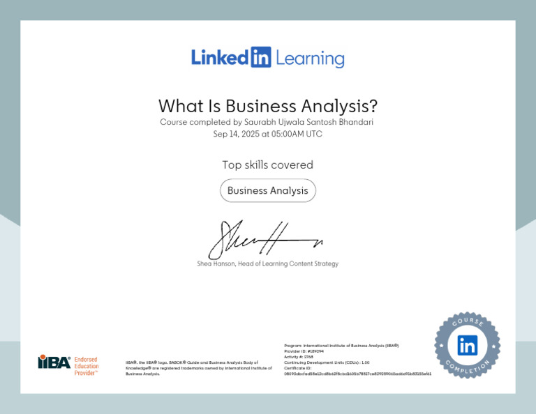 CertificateOfCompletion - What Is Business Analysis | PDF