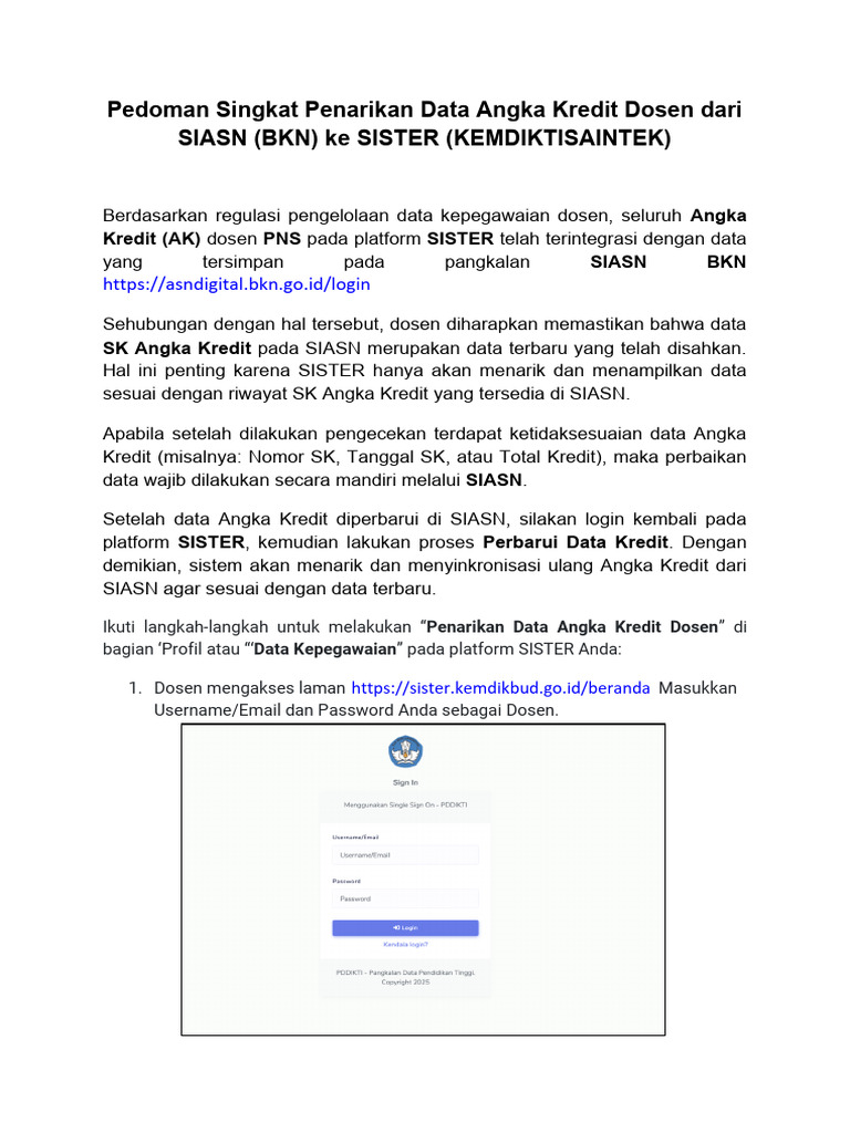 Lampiran - Penarikan Data AK Dosen Dari SIASN Ke SISTER - Rev | PDF