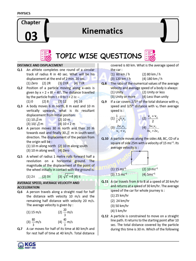 Kinematics Topic Wise | PDF | Acceleration | Velocity