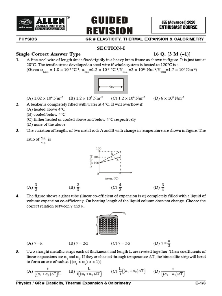 Guided Revision On Elasticity, Thermal Expansion & Calorimetry (Eng ...