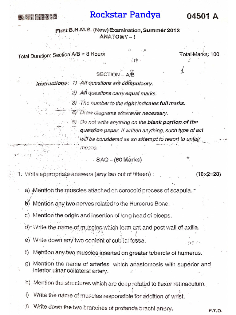 1st BHMS (New) - 2012 - Summer - Question Paper | PDF