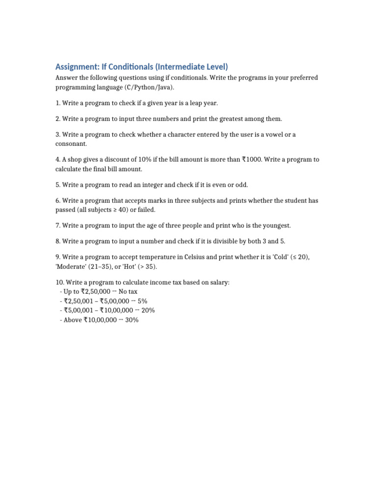 If Conditionals Assignment | PDF