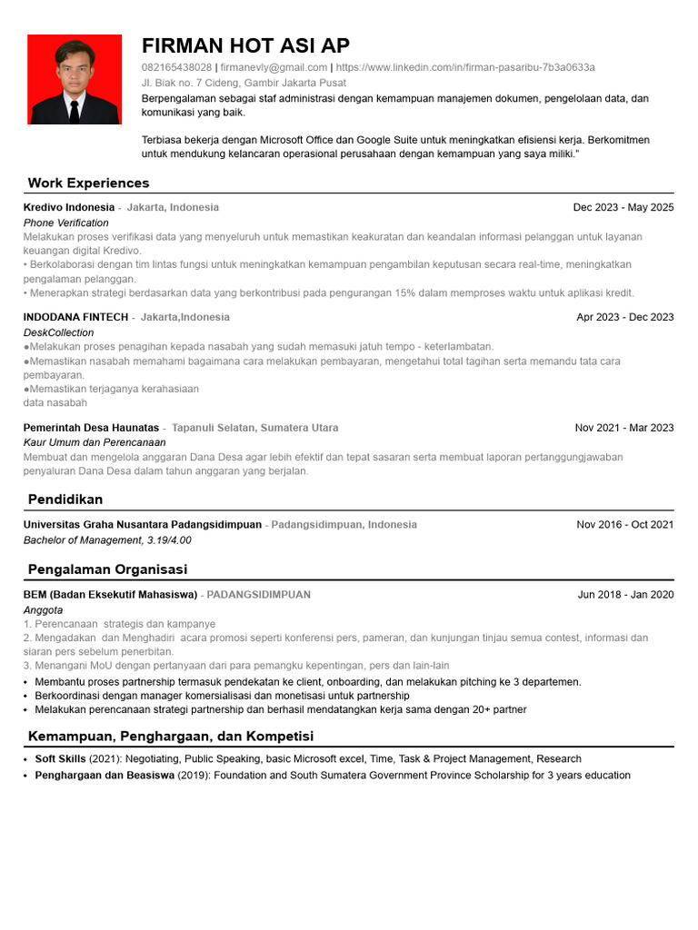 Profil Profesional Firman Hot Asi AP | PDF