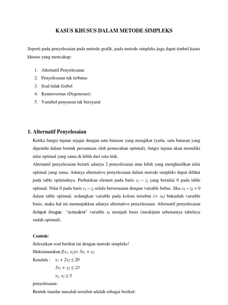 Contoh Soal Dan Pembahasan Program Linear Metode Simpleks