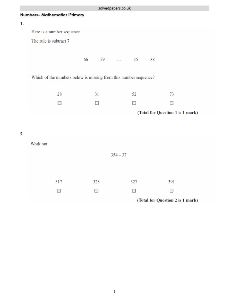 Mathematics iPrimary Solved Papers | PDF