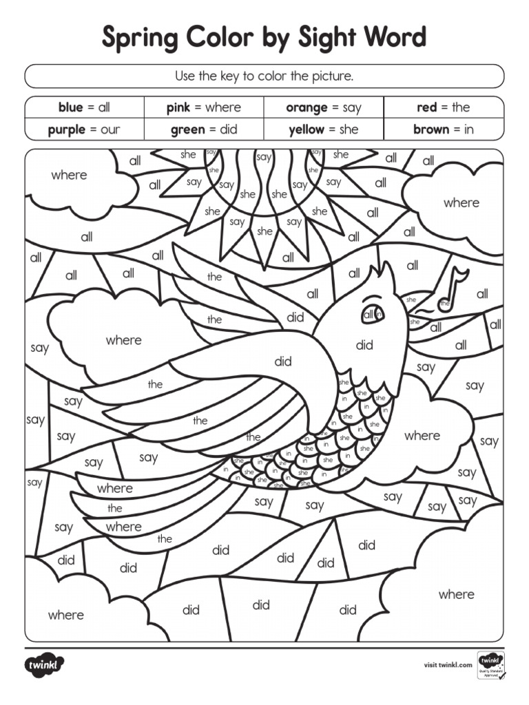 Spring Color by the Sight Word Activity Dolche Sightwords | PDF | Color ...