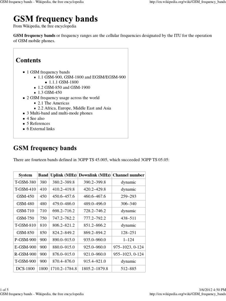 GSM Frequency Bands - Wikipedia, The Free Encyclopedia | PDF | Software ...