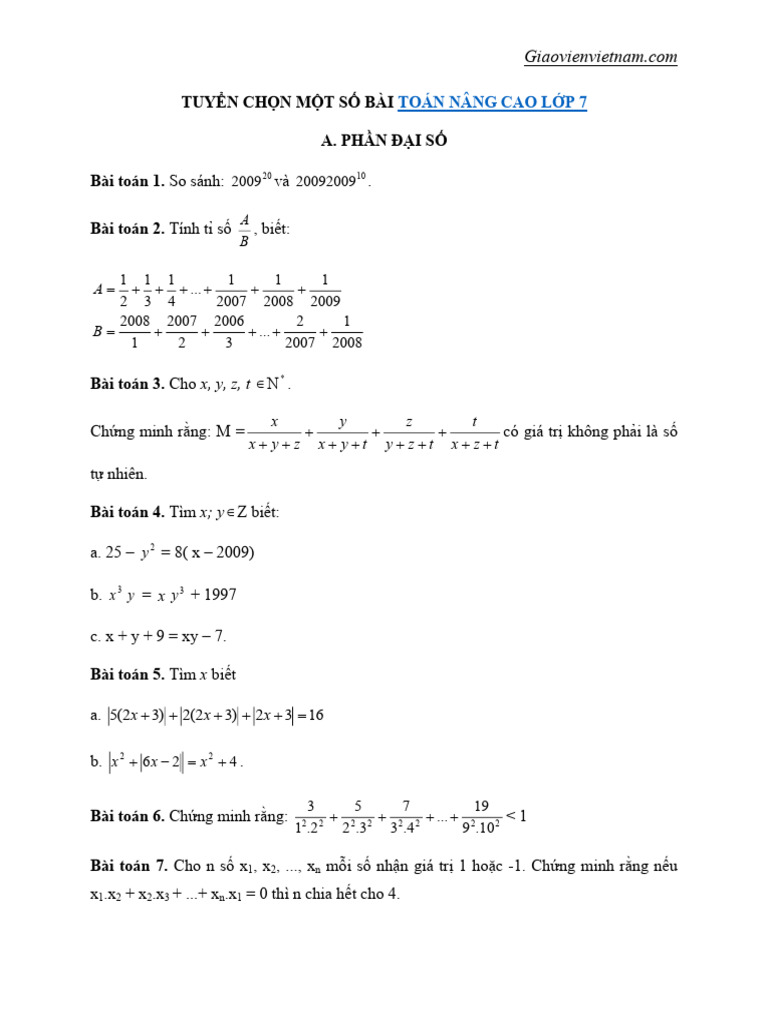 70 Bai Tap Toan Nang Cao Lop 7 | PDF