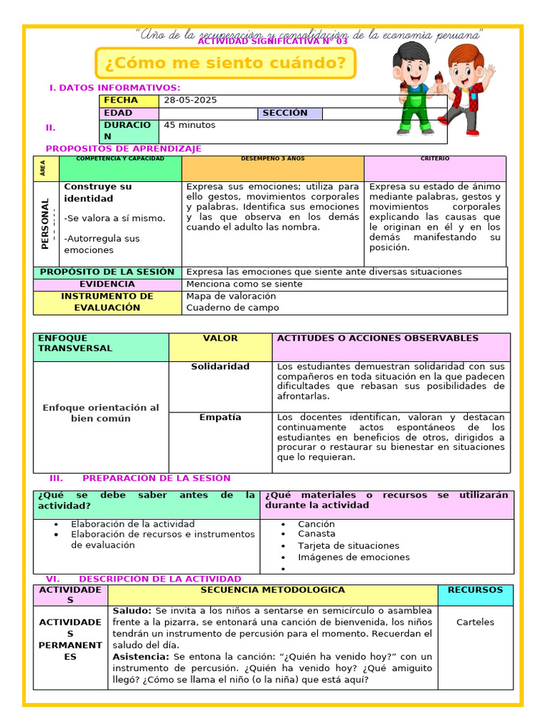 Ea 05 - Semana 1 - Como Me Siento Cuando-28-05-3 Años | PDF | Las ...