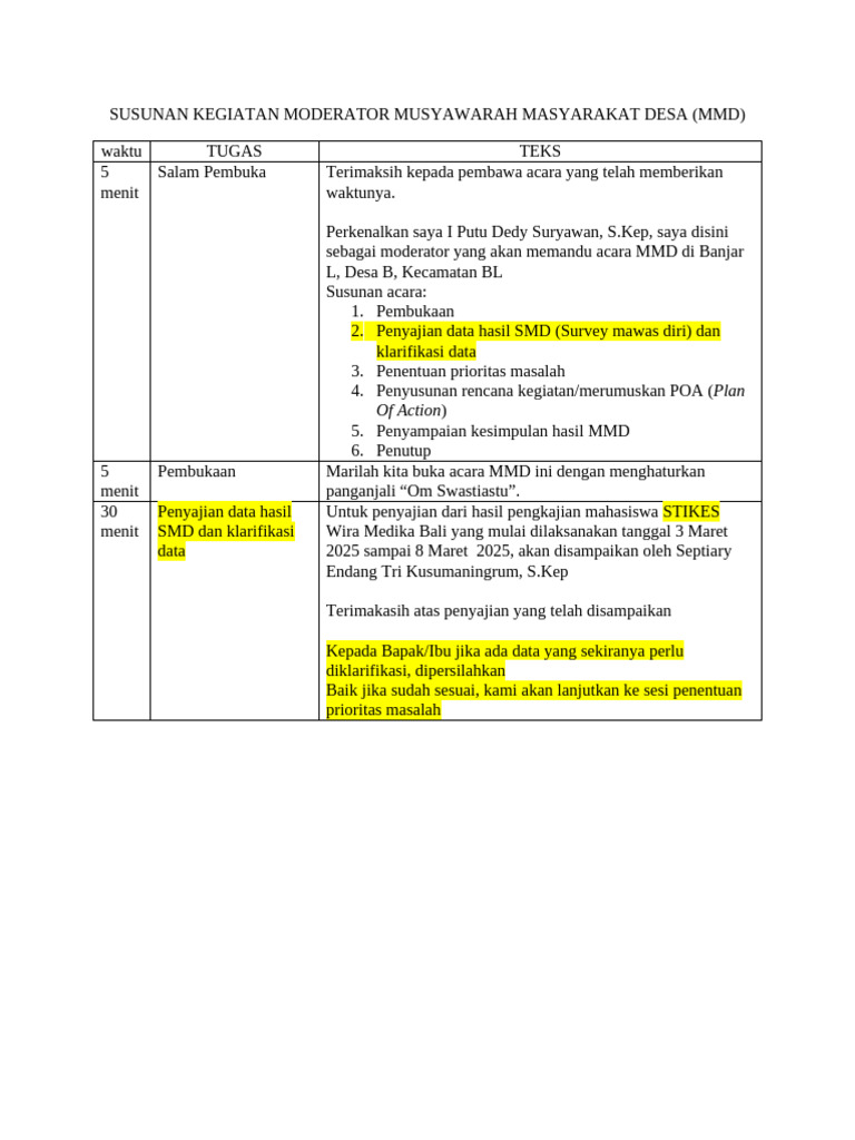 Edit Susunan Kegiatan Moderator MMD 1 | PDF