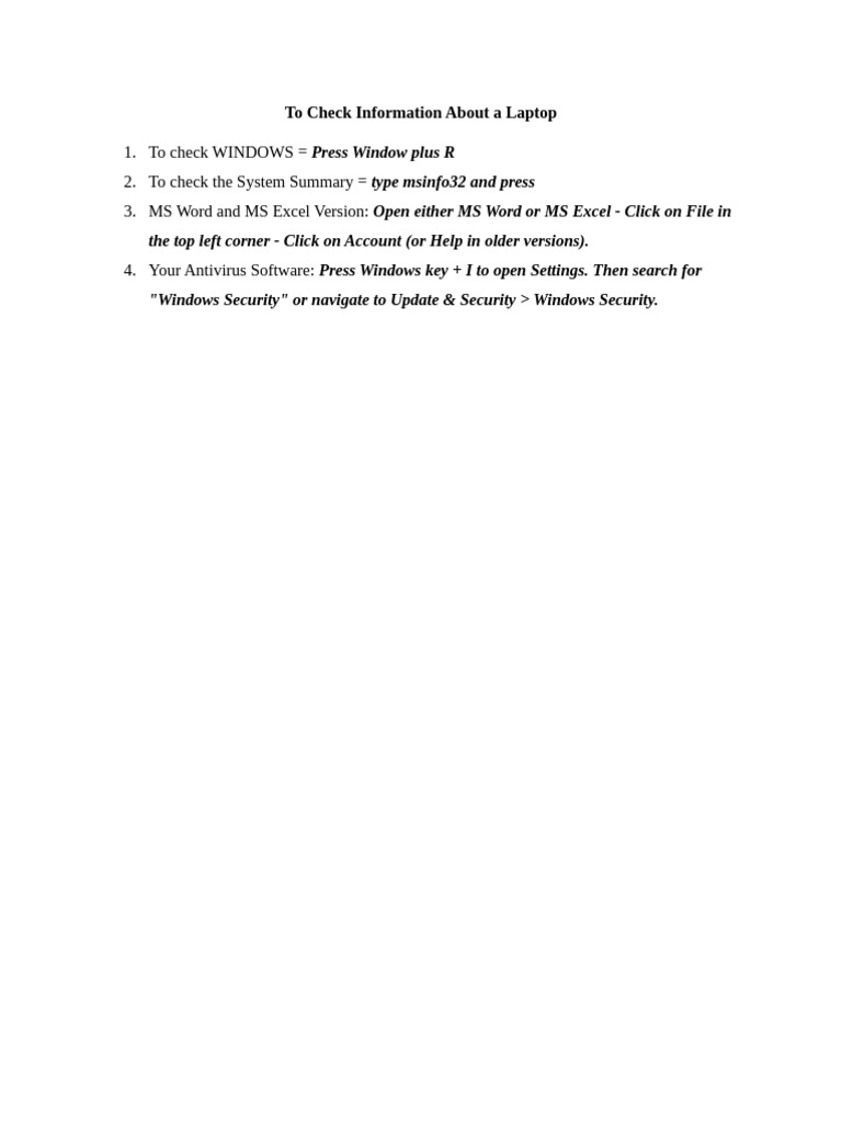 To Check Information About A Laptop | PDF