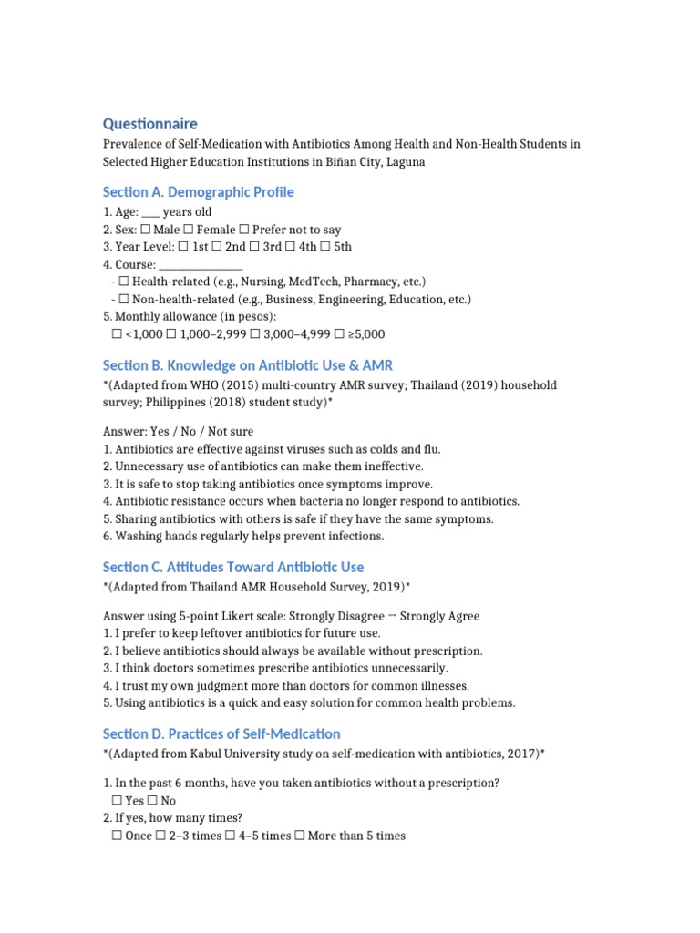 Questionnaire Self Medication Antibiotics | PDF | Chess | Chess Theory