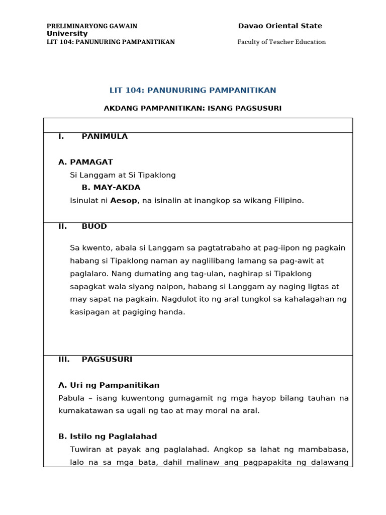TP - Si Langgam at Si Tipaklong | PDF