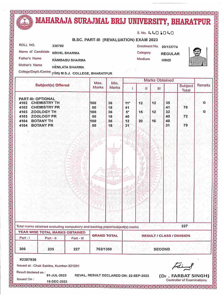 BSC Marksheet | PDF