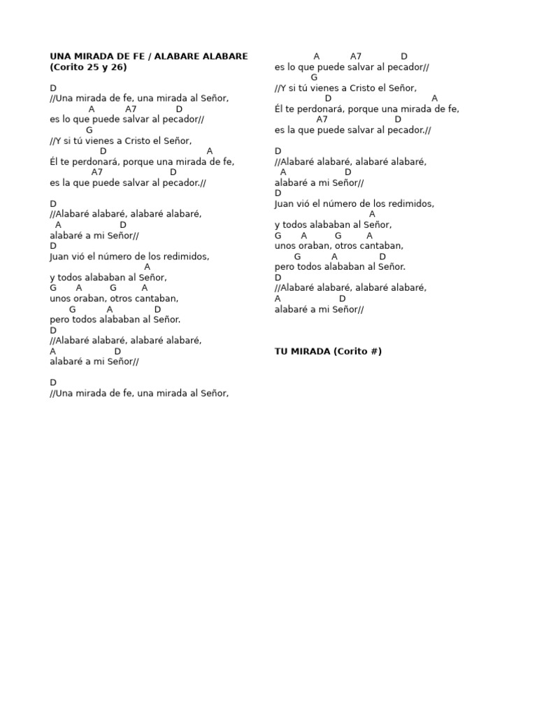 1-Letras Una Mirada de Fe - Alabare Alabare - Cuando Jehova Hiciere ...