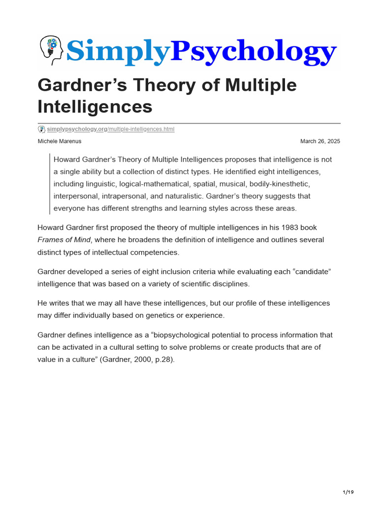 Gardners Theory of Multiple Intelligences | PDF | Intelligence | Cognitive Science