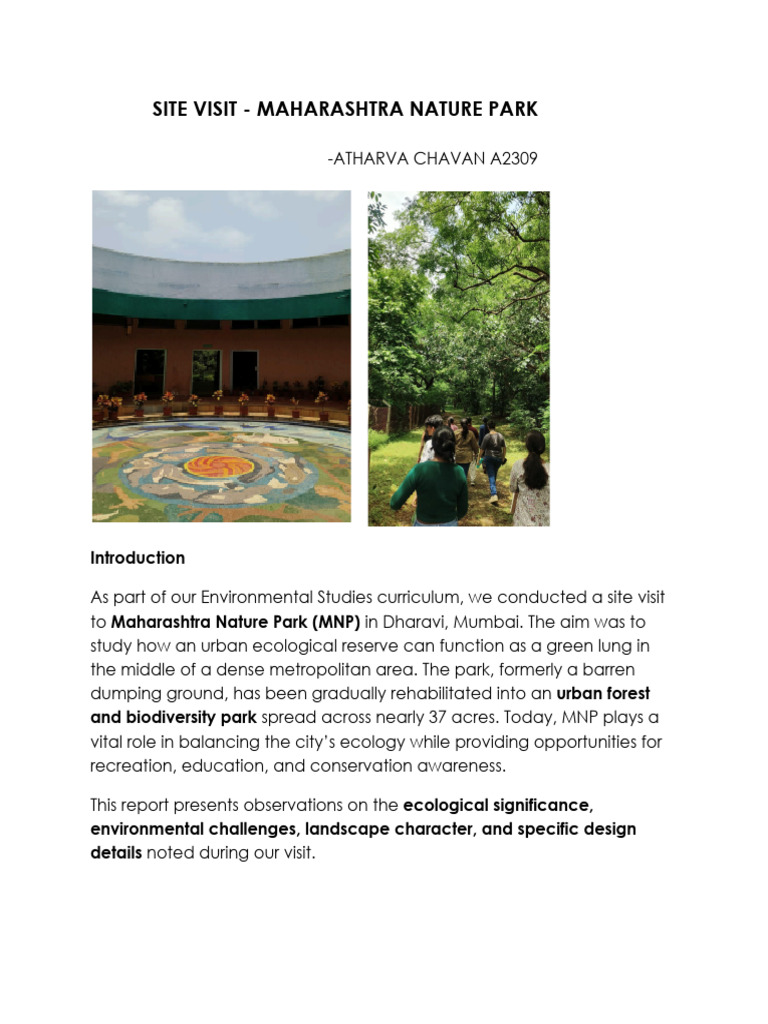 Maharashtra Nature Park Site Visit Report | PDF | Ecology | Parks