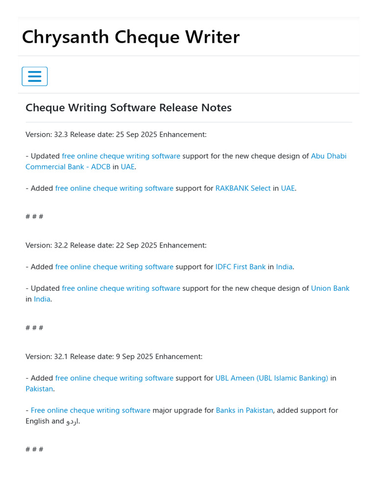 ADCB Cheque Writing Software Update | PDF | United Arab Emirates | Cheque