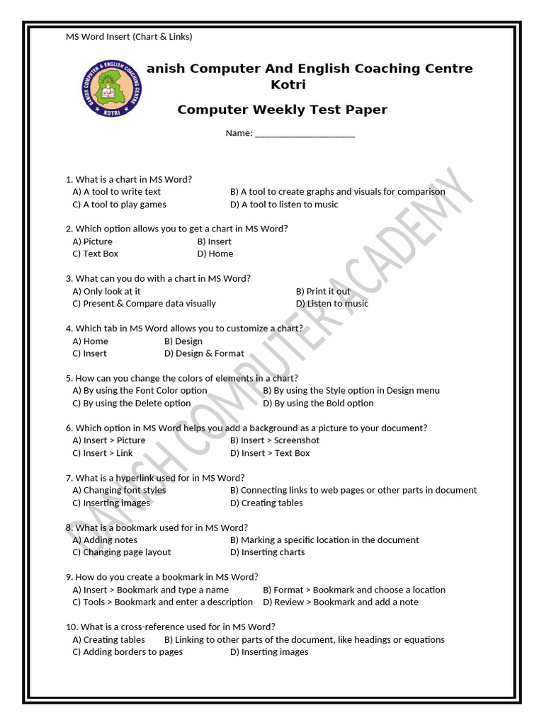 Ms Word Insert Chart And Links Pdf 8401
