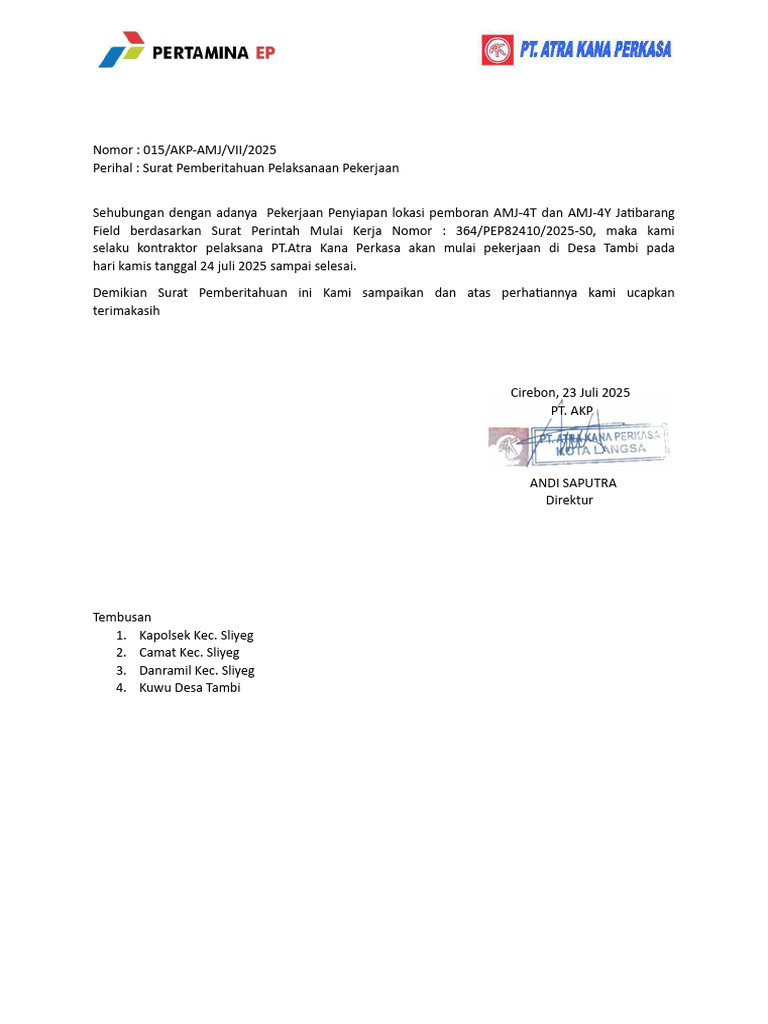 Pemberitahuan Pekerjaan Pemboran AMJ-4T dan AMJ-4Y | PDF