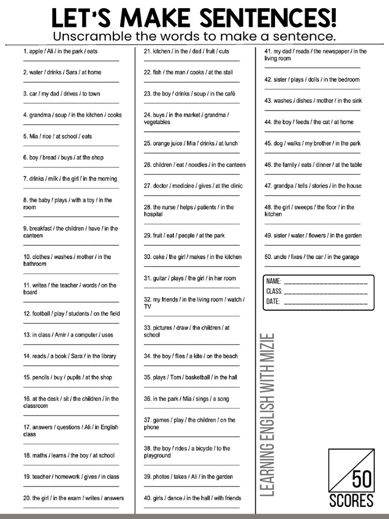 Sentence Unscrambling Activity | PDF