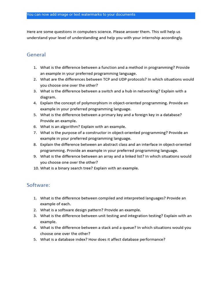 Internship Questions | PDF | Computer Network | Databases