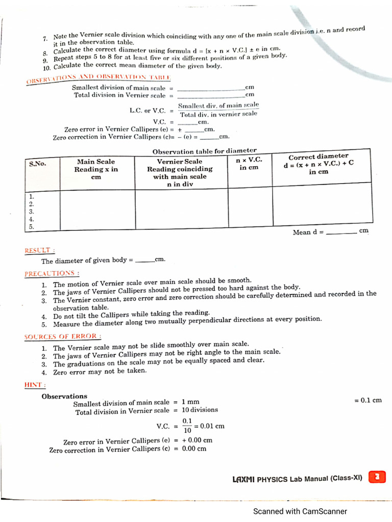 11th Physics Practicals | PDF