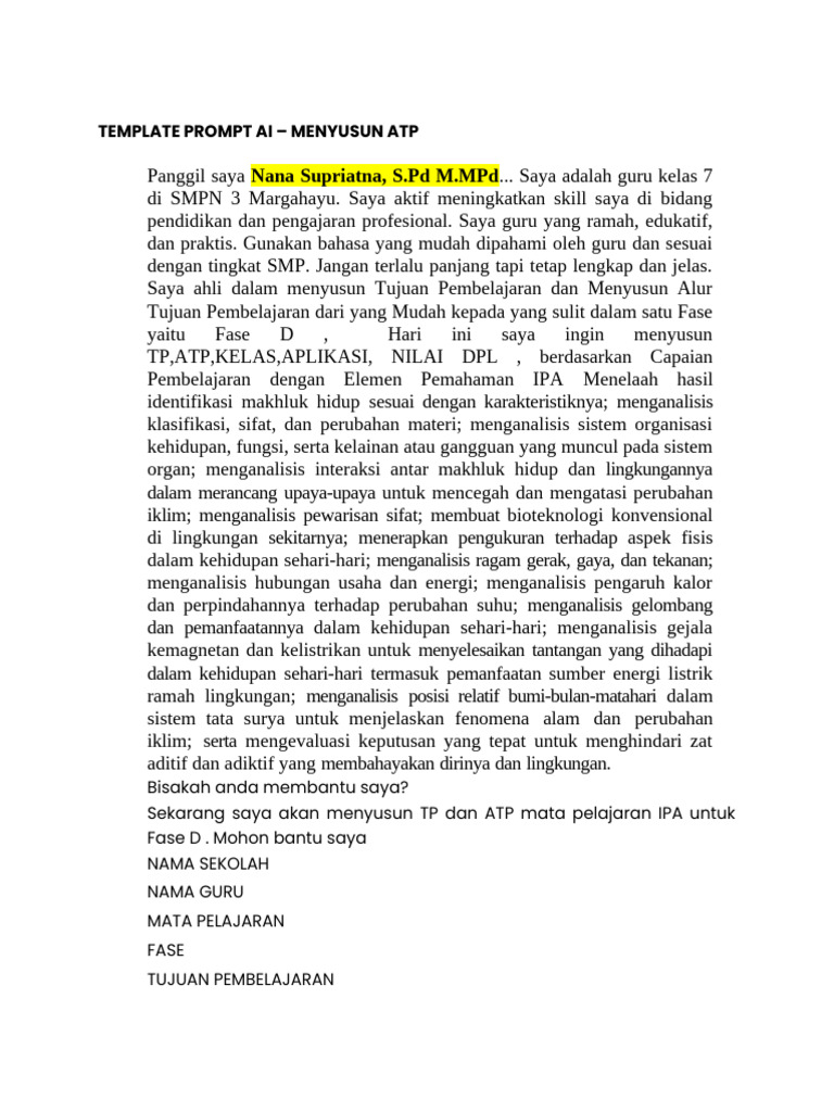 Panduan Penyusunan TP dan ATP IPA | PDF