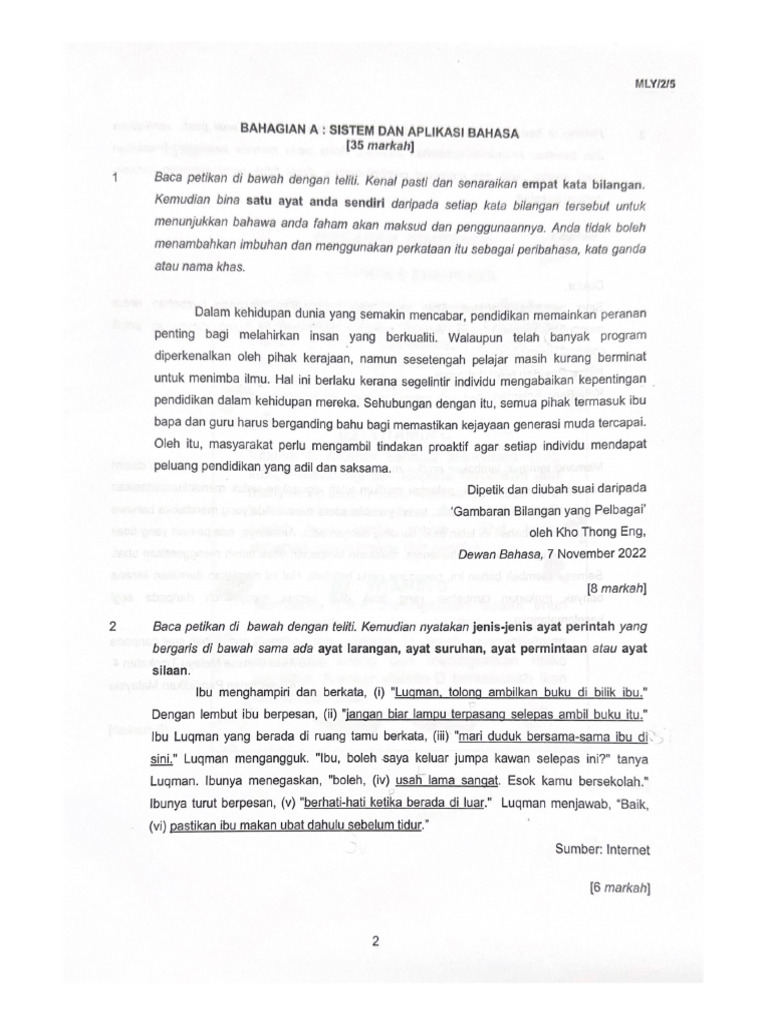 Kedah BM K2 Trial 2025 | PDF