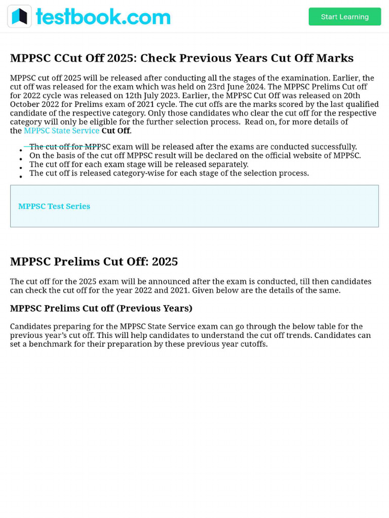 MPPSC CCut Off 2025 - Check Previous Years Cut Off Marks | PDF